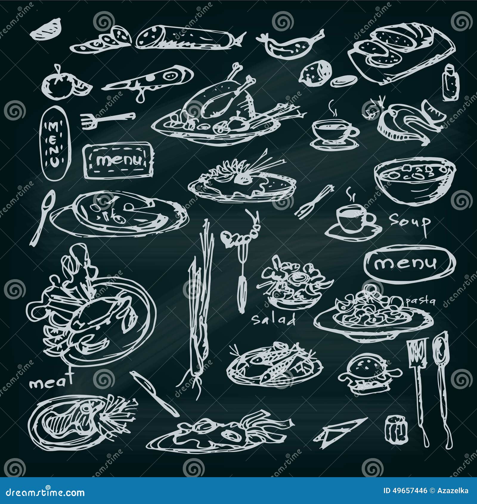 Meal Sketch Set. Decorative Hand Drawn Restaurant Menu Collection Stock ...