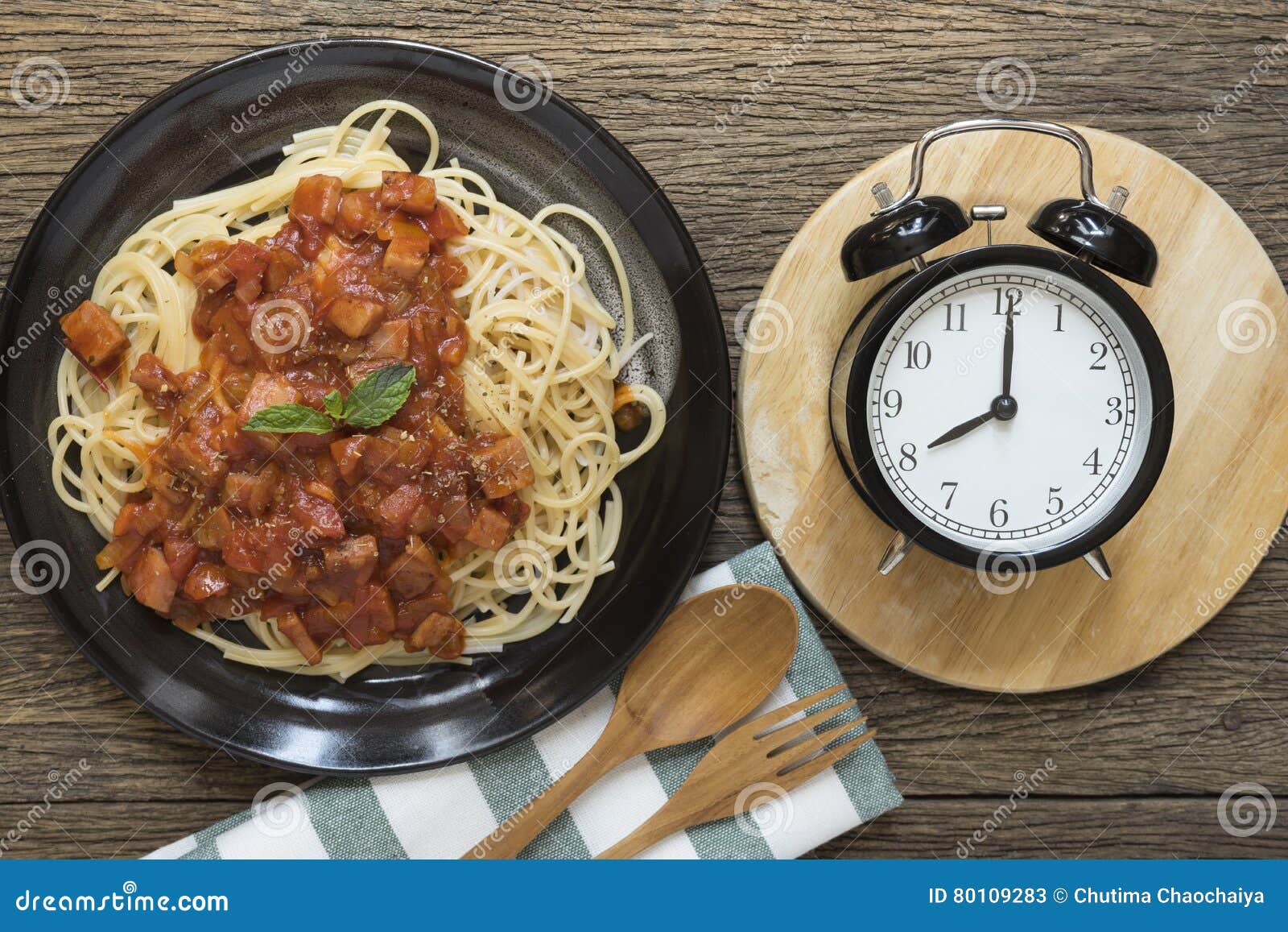 Meal Time with Alarm Clock, Breakfast Stock Image - Image of food ...