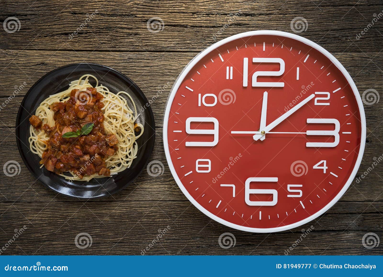 Meal time with alarm clock stock image. Image of idea - 81949777