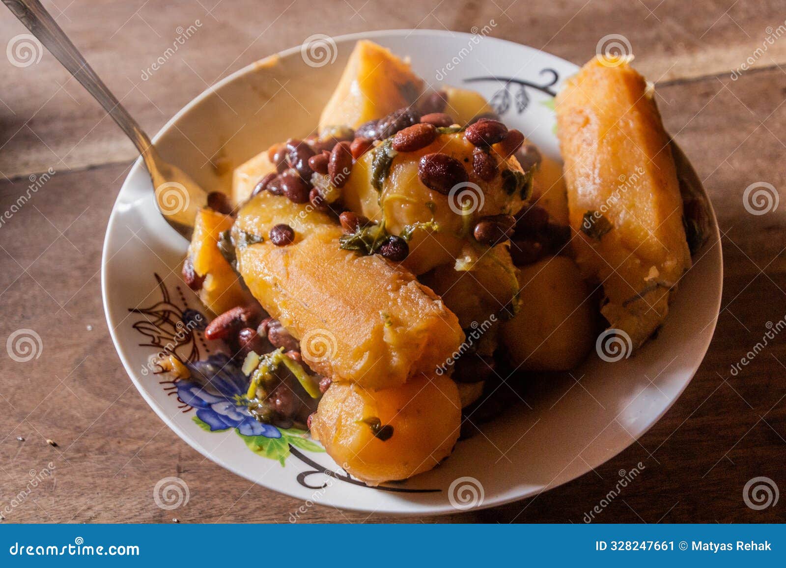 Meal in Uganda - Matoke Bananas with Bea Stock Image - Image of ...