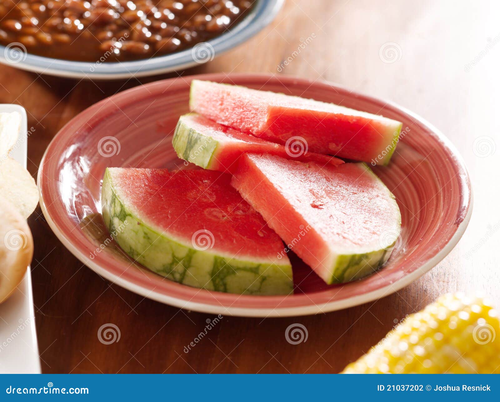 Meal with Watermelon on a Plate Stock Photo - Image of focus ...