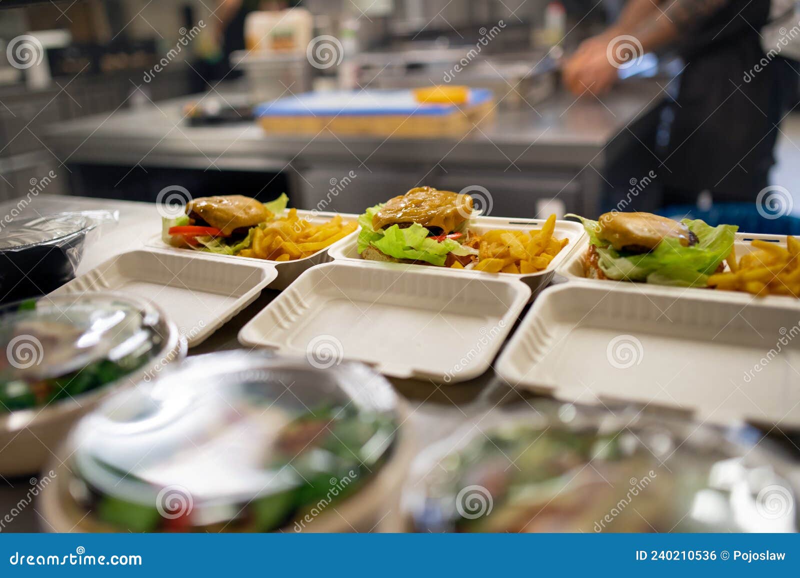 Meals in Containers Prepared for Take Away in Kitchen Restaurant. Stock ...