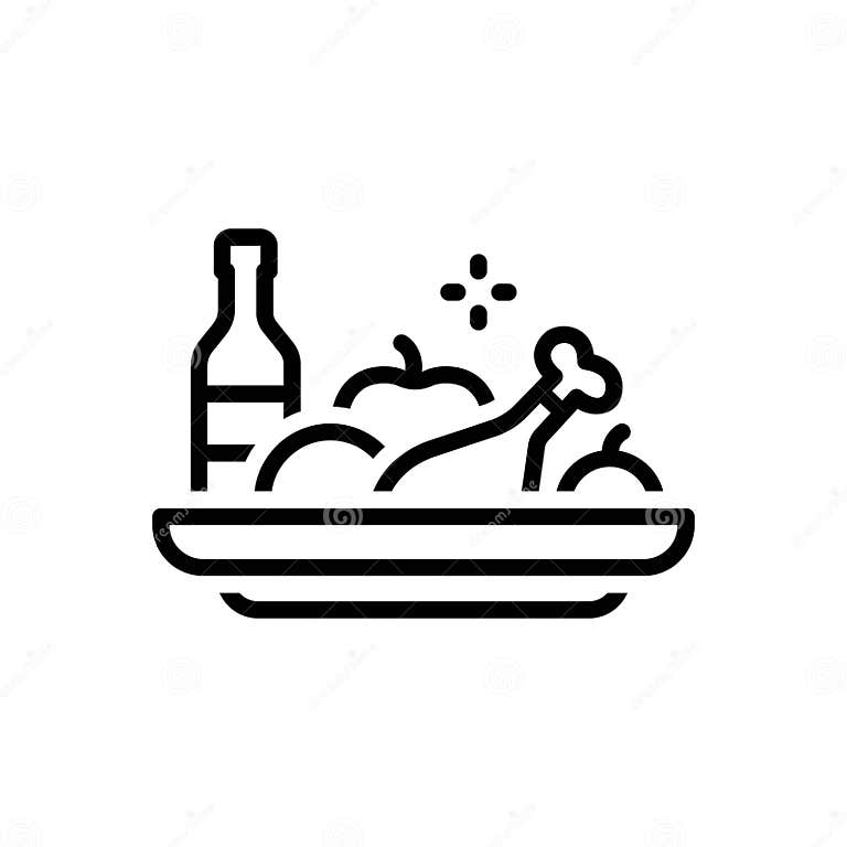 Black Line Icon for Meals, Grub and Fruit Stock Illustration ...