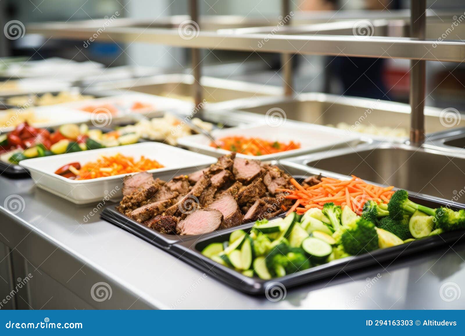 Meals Prepared in a Cafeteria-style Food Service Stock Illustration ...