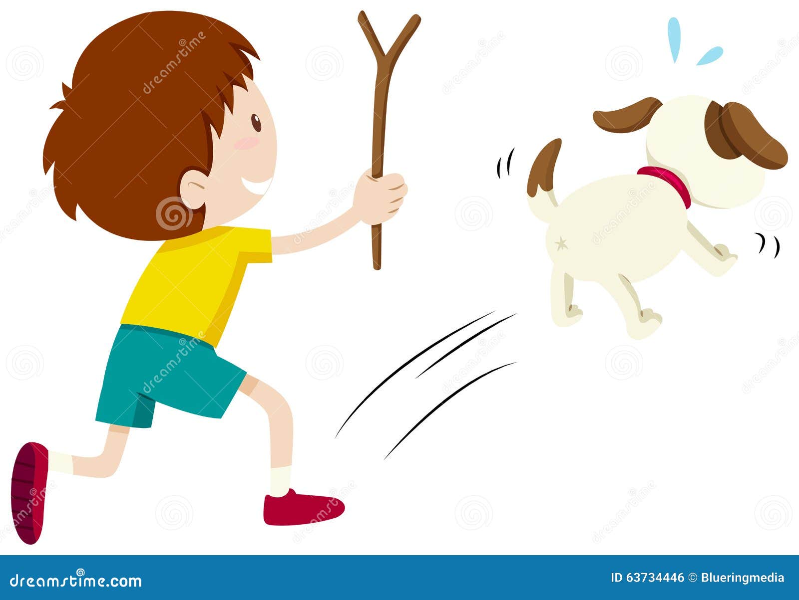 Mean boy chasing a dog stock vector. Illustration of child - 63734446