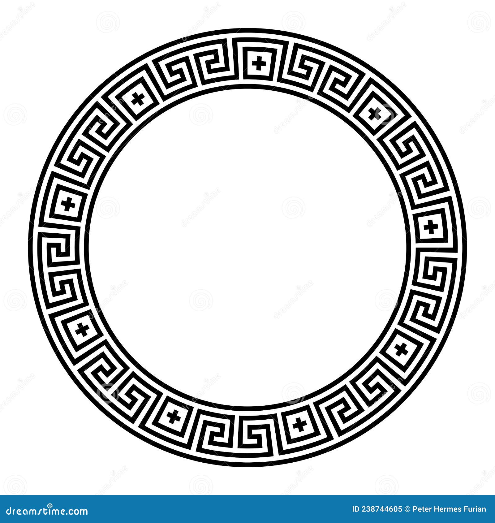Meander Pattern, Circle Frame and Border with Cross Symbols Stock ...