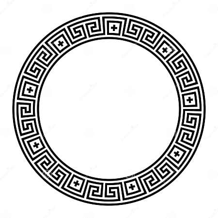 Meander Pattern, Circle Frame and Border with Cross Symbols Stock ...