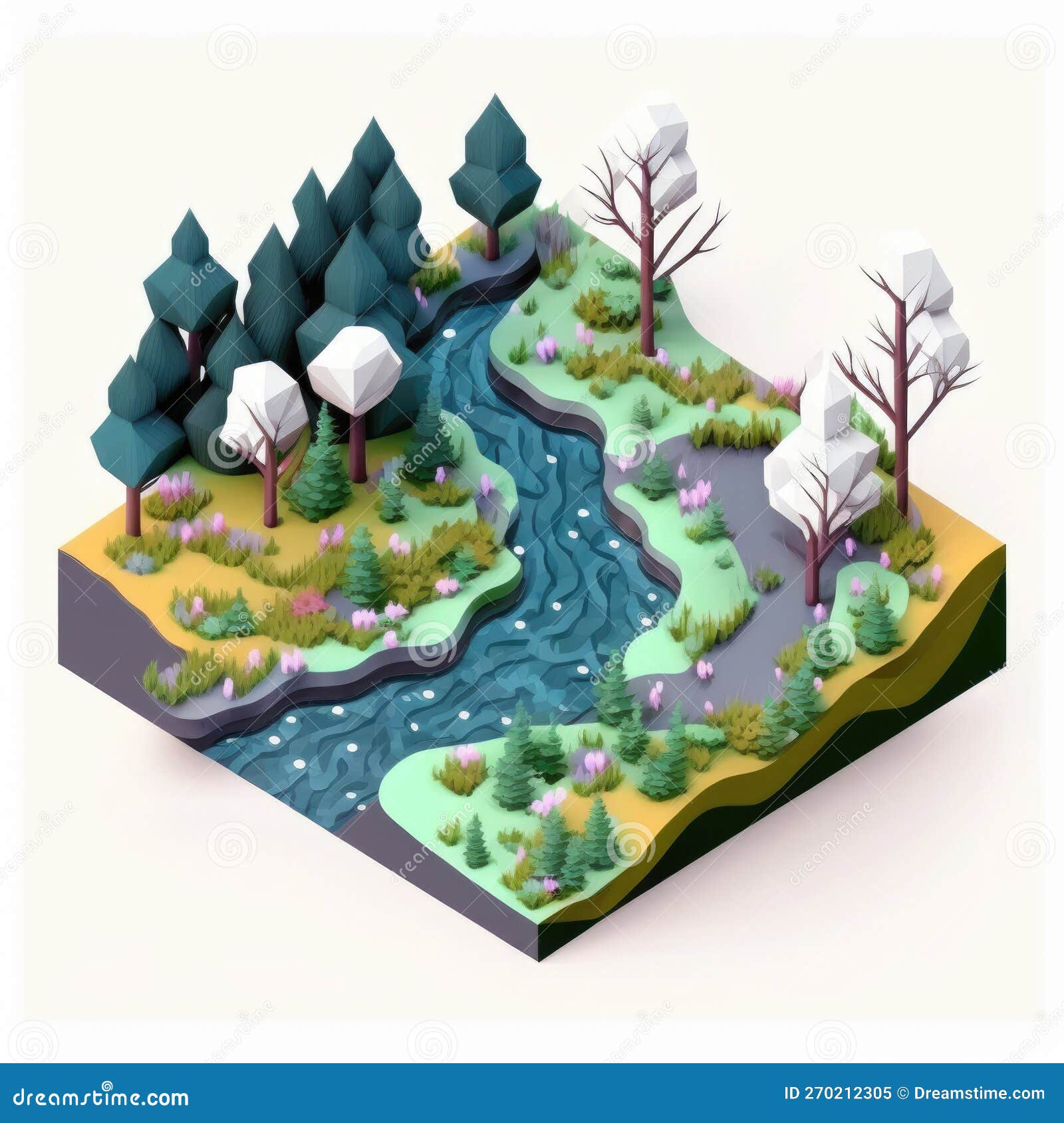 Meandering River and a Forest of Mystery, Isometric Low Poly View AI ...