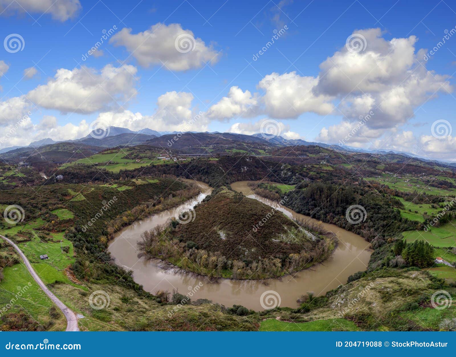 Meanders of the Nora River in Asturias, Spain Stock Photo - Image of ...