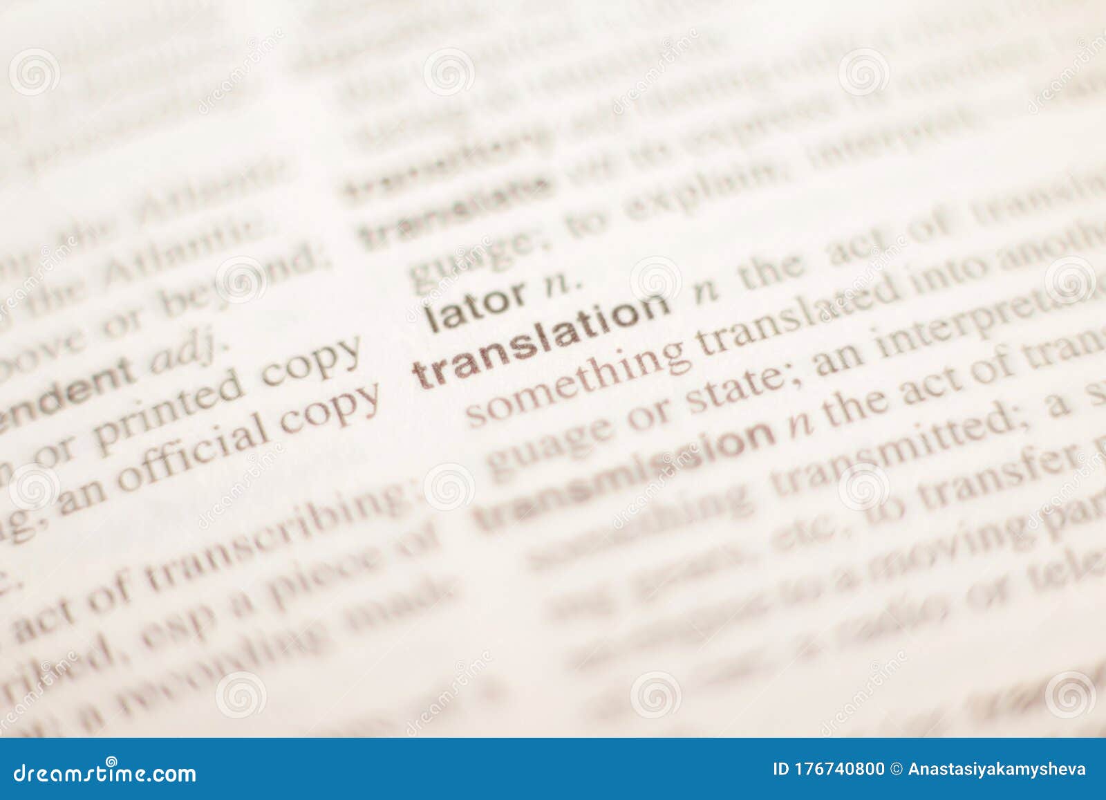 The Meaning of the Word Translation in a Dictionary Stock Photo - Image ...