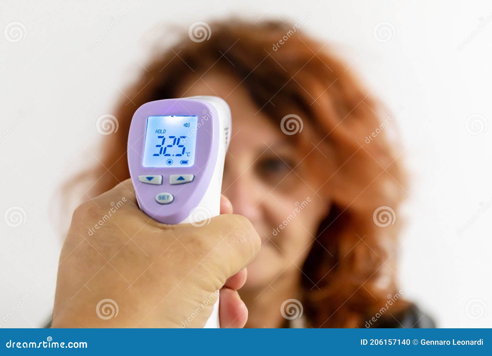Measure Body Temperature with Electronic Device Stock Photo - Image of ...