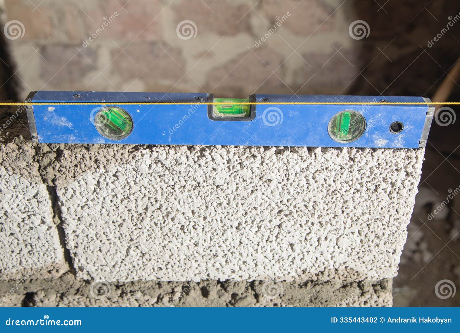 Measure Level on Brick Wall in Construction Site Stock Photo - Image of ...