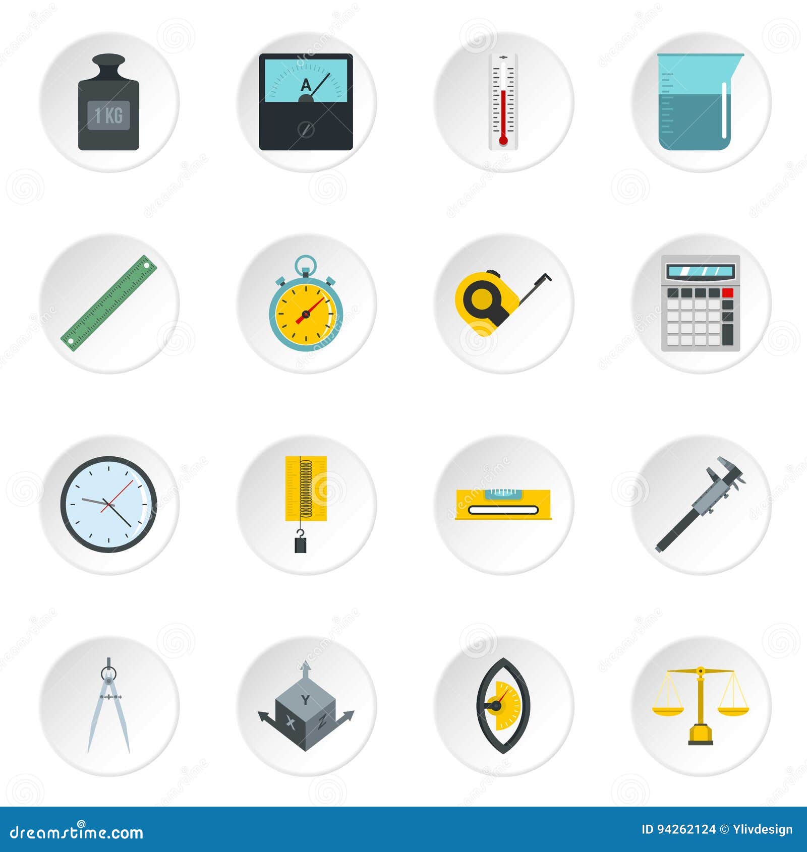Measure Precision Icons Set in Flat Style Stock Vector - Illustration ...