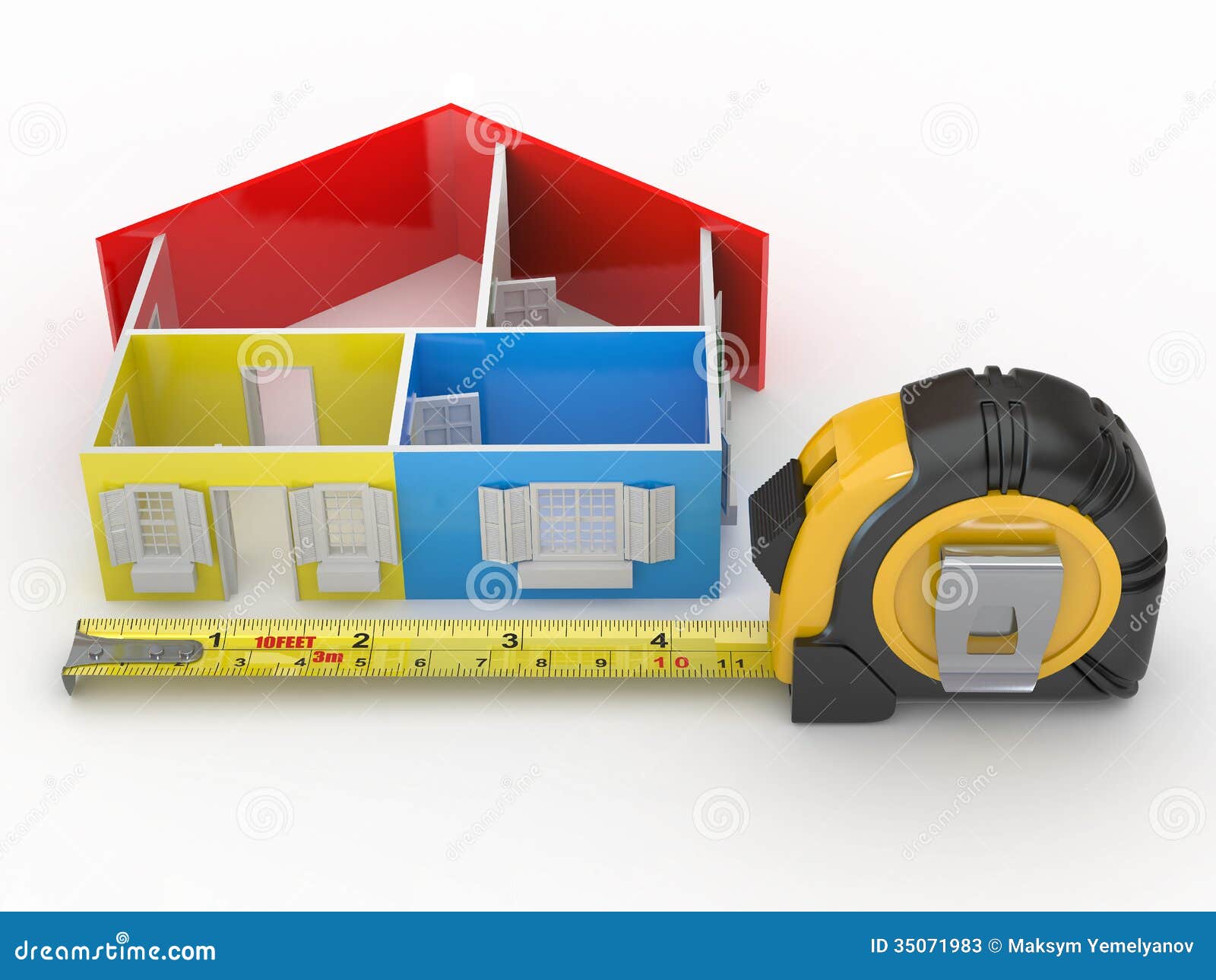 Measure Tape and Abstract Three-dimensional House Stock Illustration ...