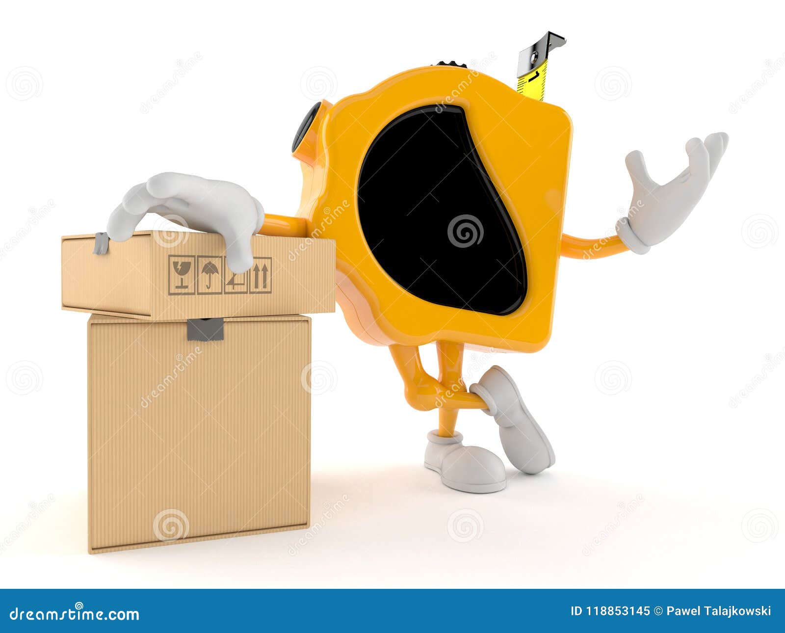 Measure Tape Character with Stack of Boxes Stock Illustration ...