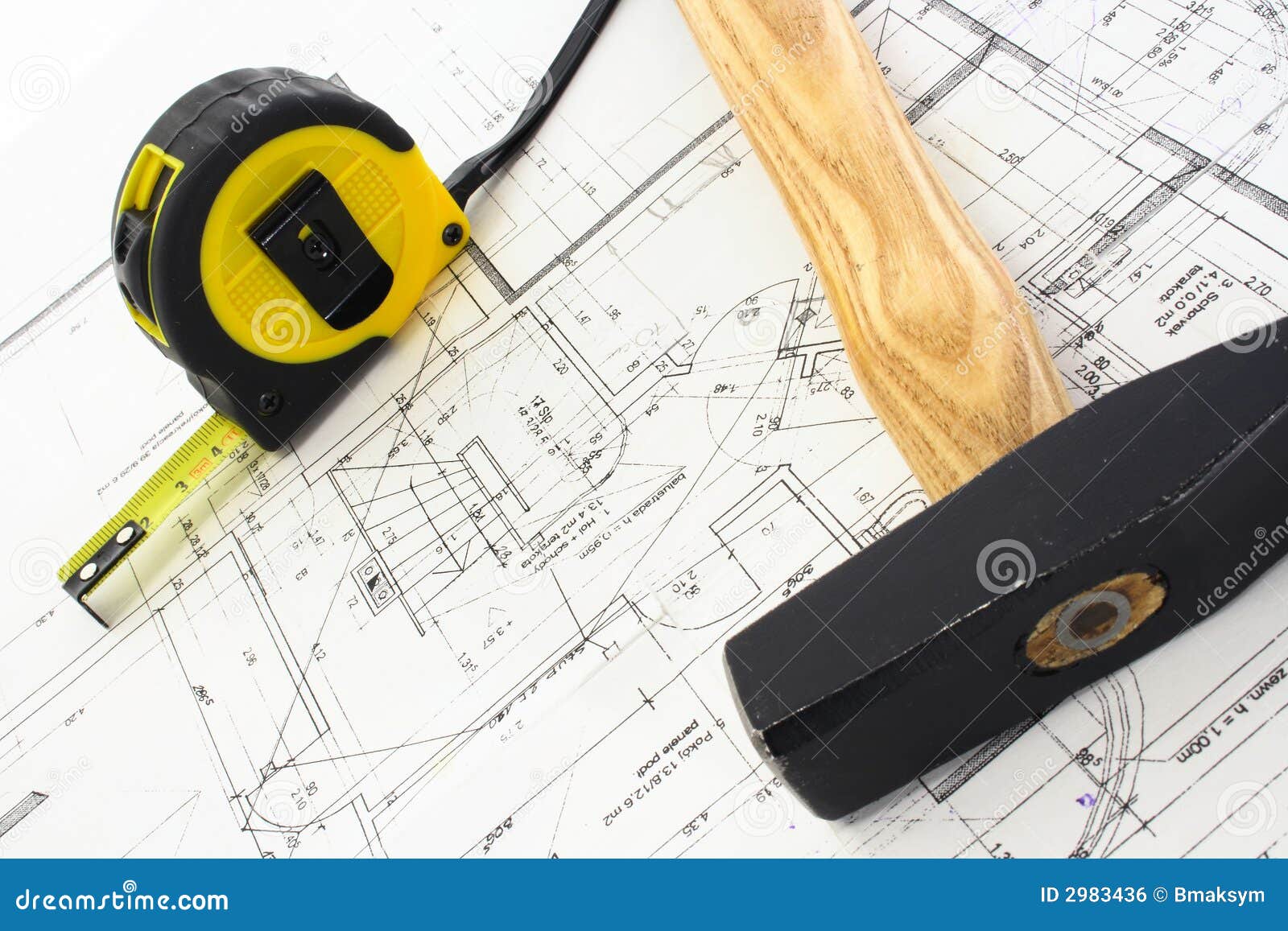 Measure Tool and a Hammer on a Stock Photo - Image of carpenter, office ...