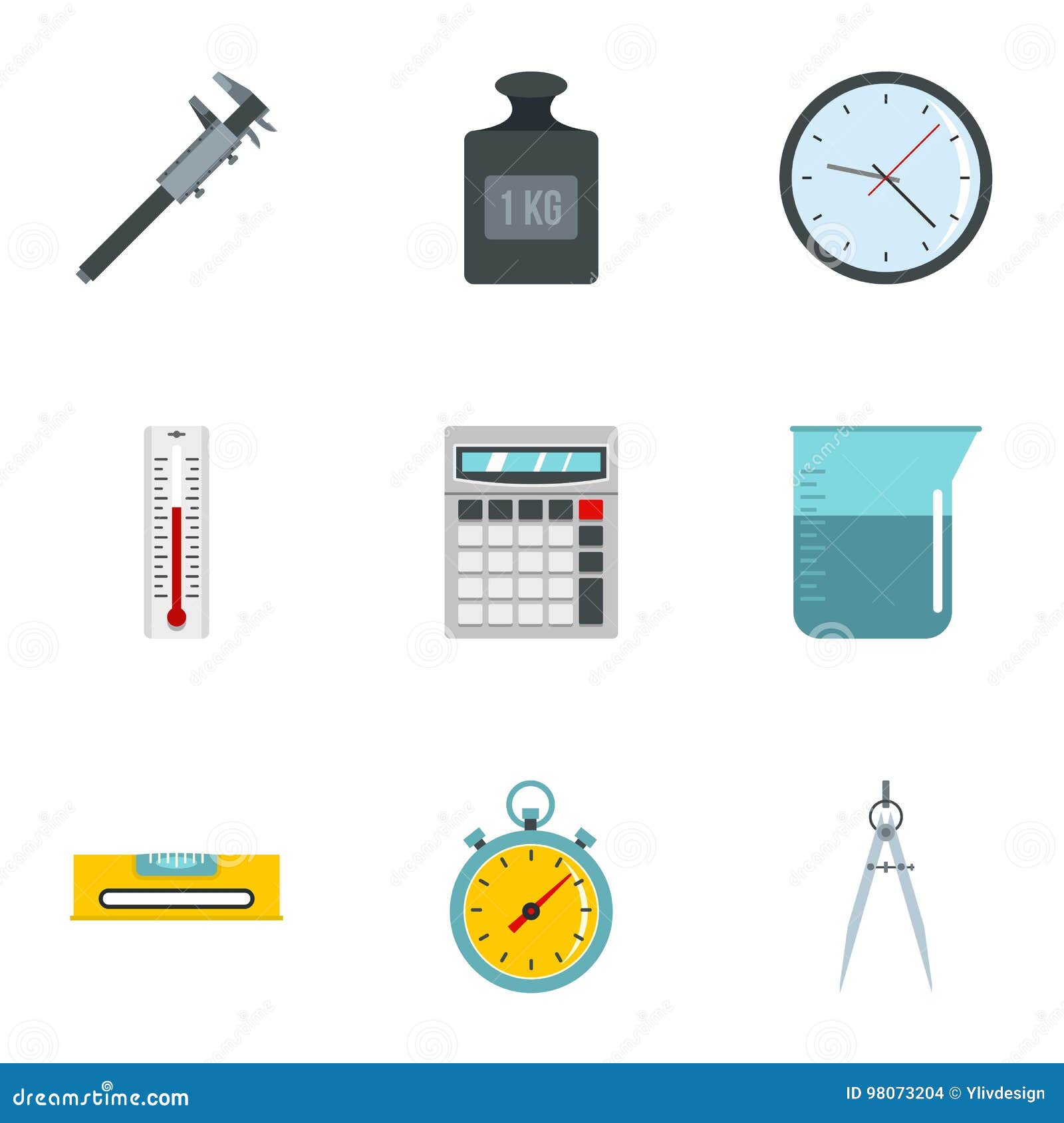 Measure Tools Icon Set, Flat Style Stock Vector - Illustration of ...