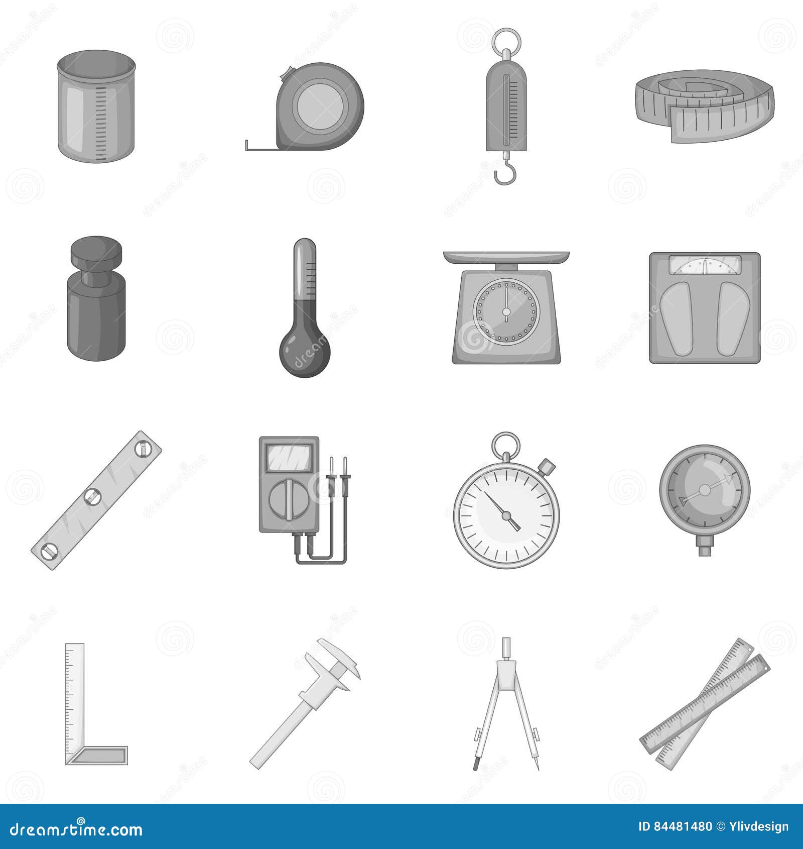 Measure Tools Icons Set, Monochrome Style Stock Vector - Illustration ...