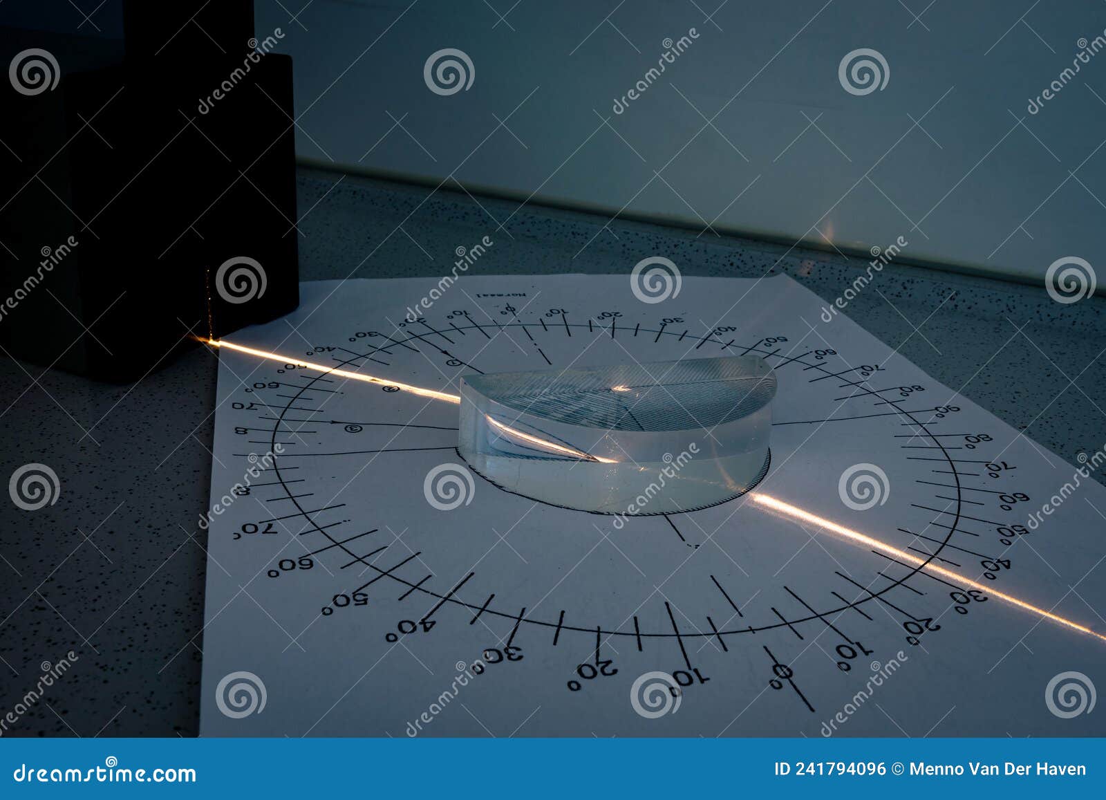 Measurement of the Breaking of Light in a Piece of Glass Stock Photo ...