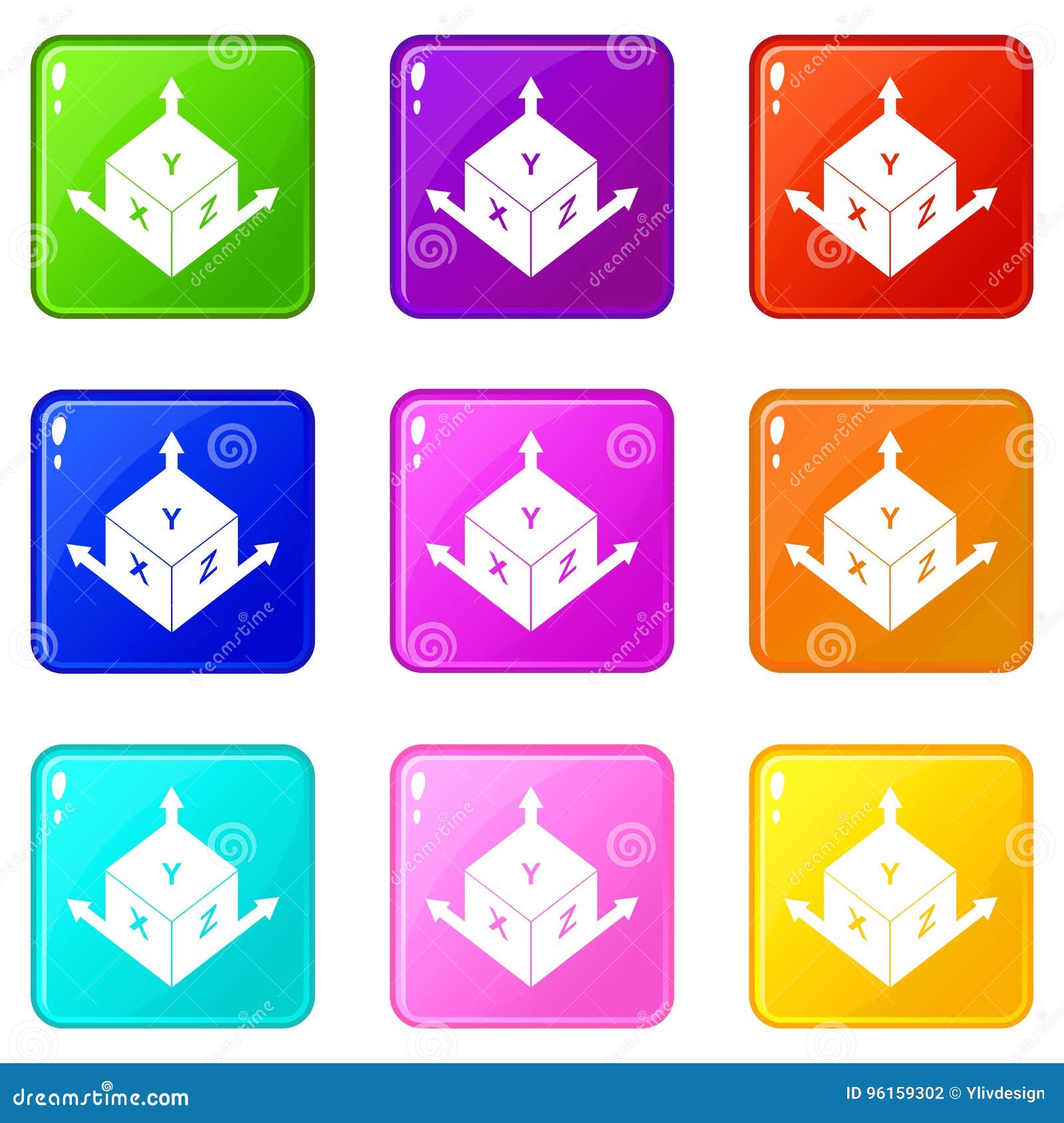 Measurement Cube Square Icons 9 Set Stock Vector - Illustration of ...