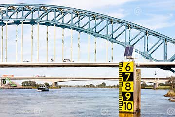Measurement of the Freeboard of a Big Bridge Stock Photo - Image of ...