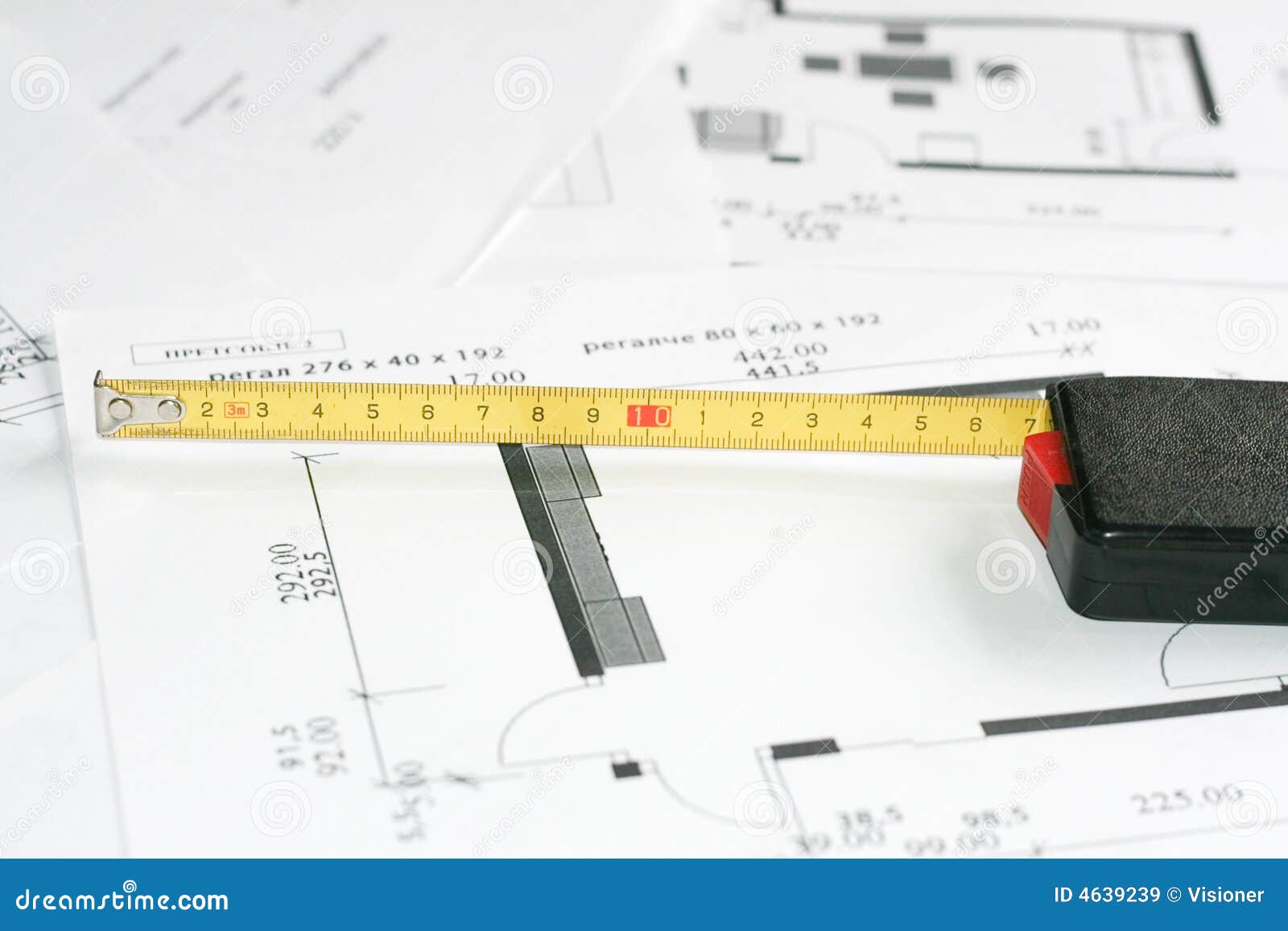 Measurement Tool Over Blueprints Stock Image - Image of draft, idea ...