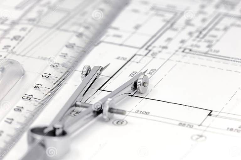 Measurement Tools on Floor Plan Background Stock Image - Image of ...