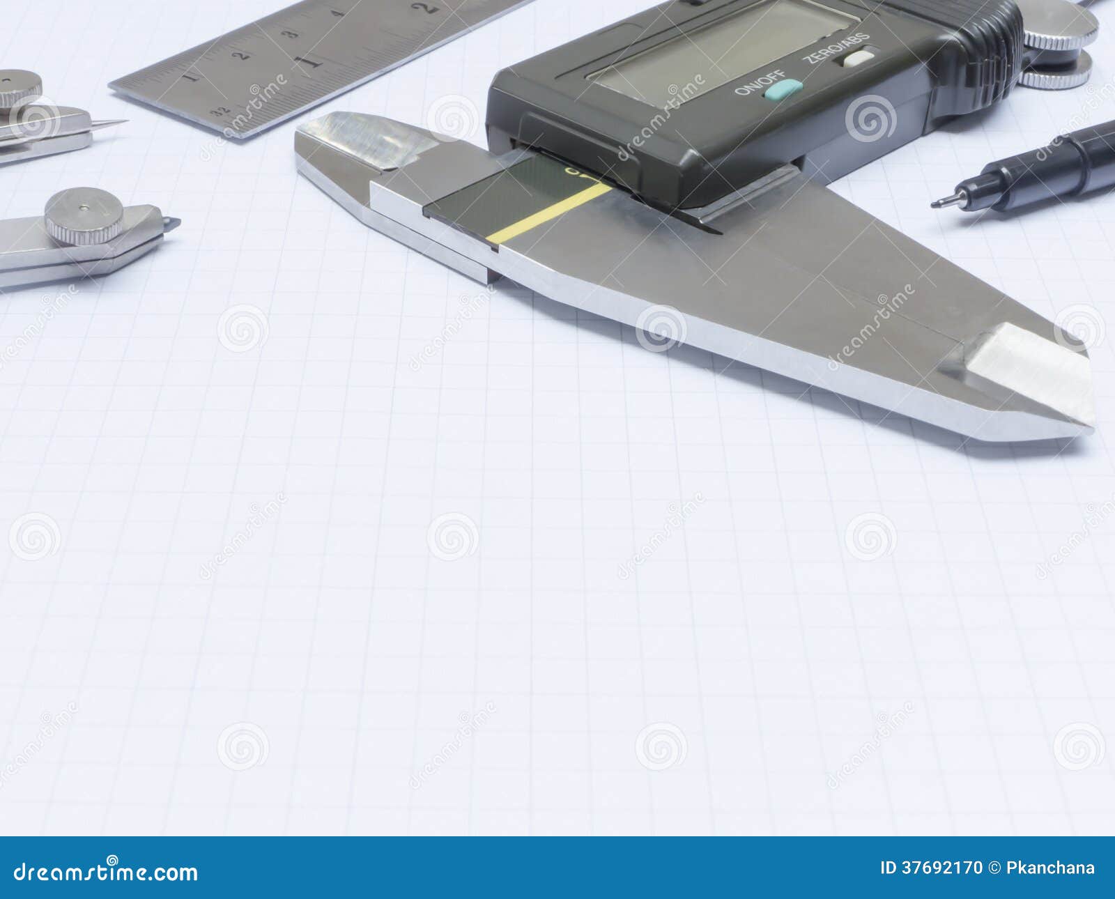 Measurement Tools on Graph Paper Stock Photo - Image of compass, metre ...