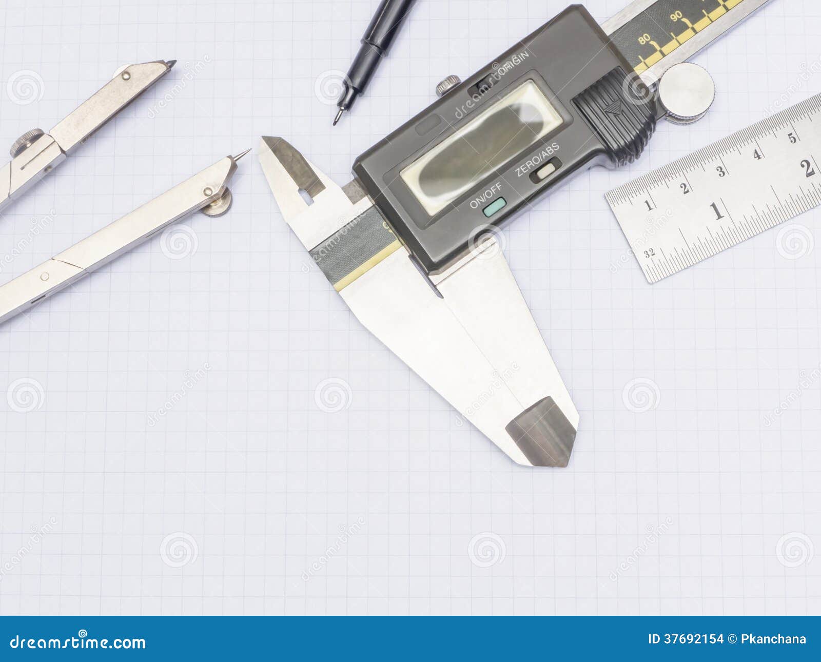 Measurement Tools on Graph Paper Stock Photo - Image of object, number ...
