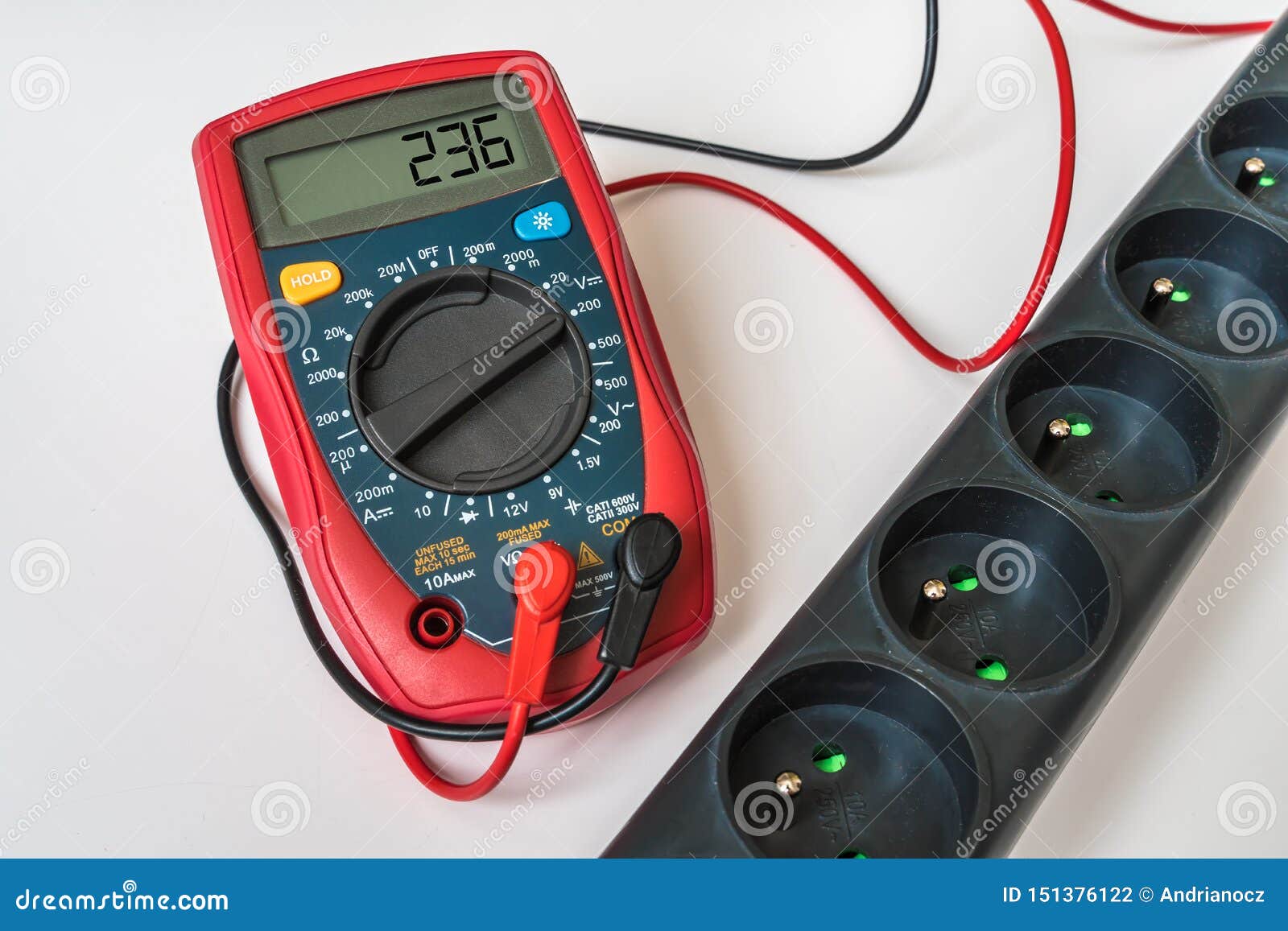 Measurement of Voltage in Electrical Socket - Digital Multimeter Stock ...