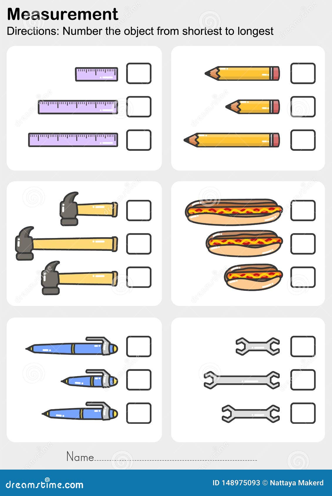 Measurement Worksheet - Number the Object from Shortest To Longest ... Measurement Worksheet - Number the Object from Shortest To Longest ...