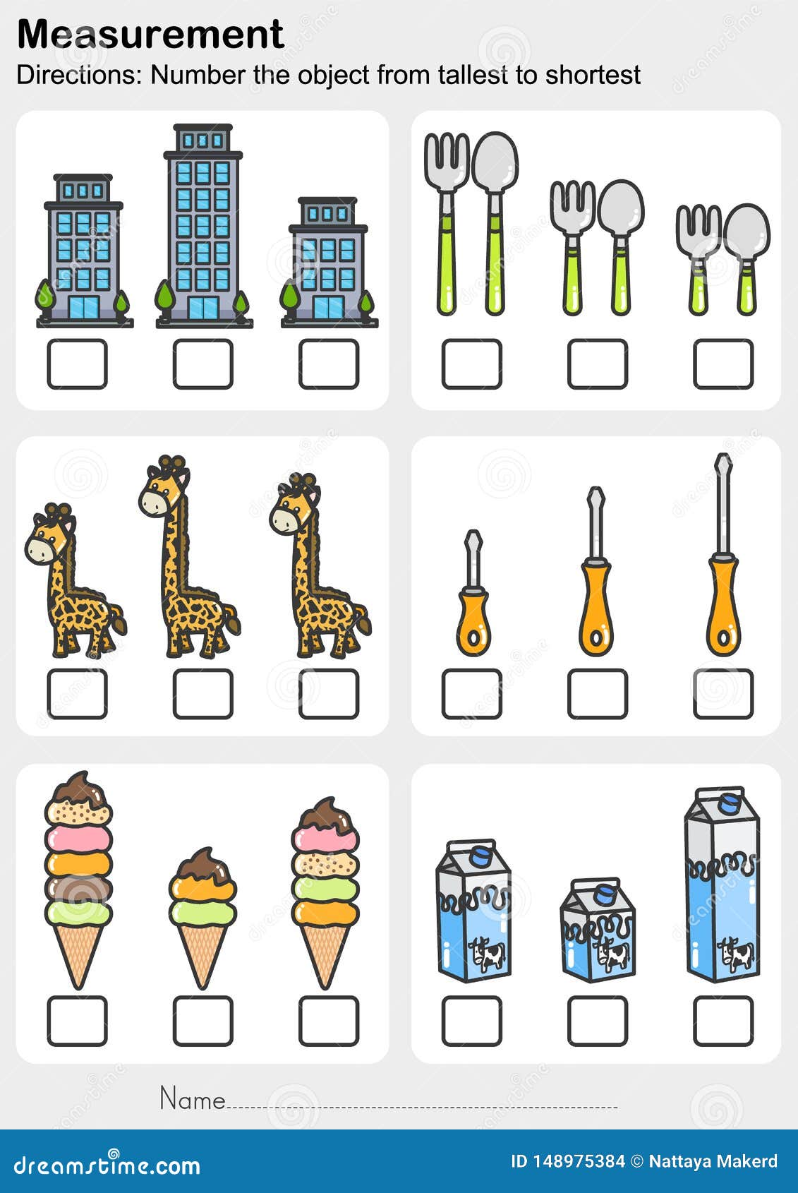 Measurement Worksheet - Number the Object from Tallest To Shortest ... Measurement Worksheet - Number the Object from Tallest To Shortest ...