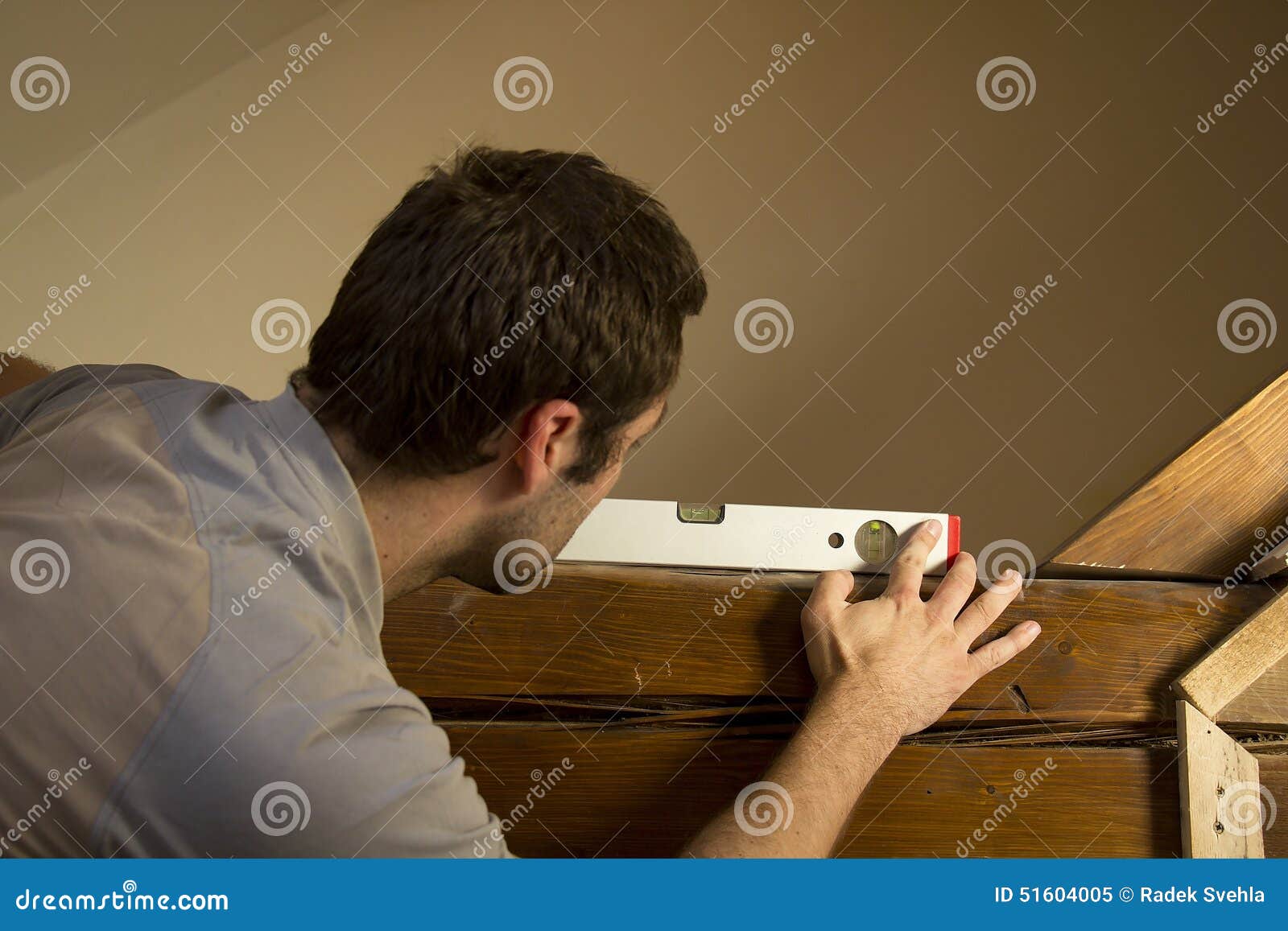 Measurements Using Spirit Level. Stock Image - Image of equipment ...