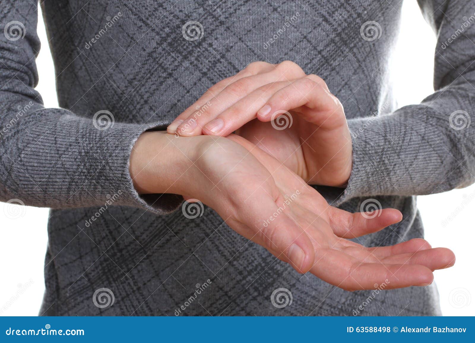 She measures the pulse stock photo. Image of human, lifestyle - 63588498