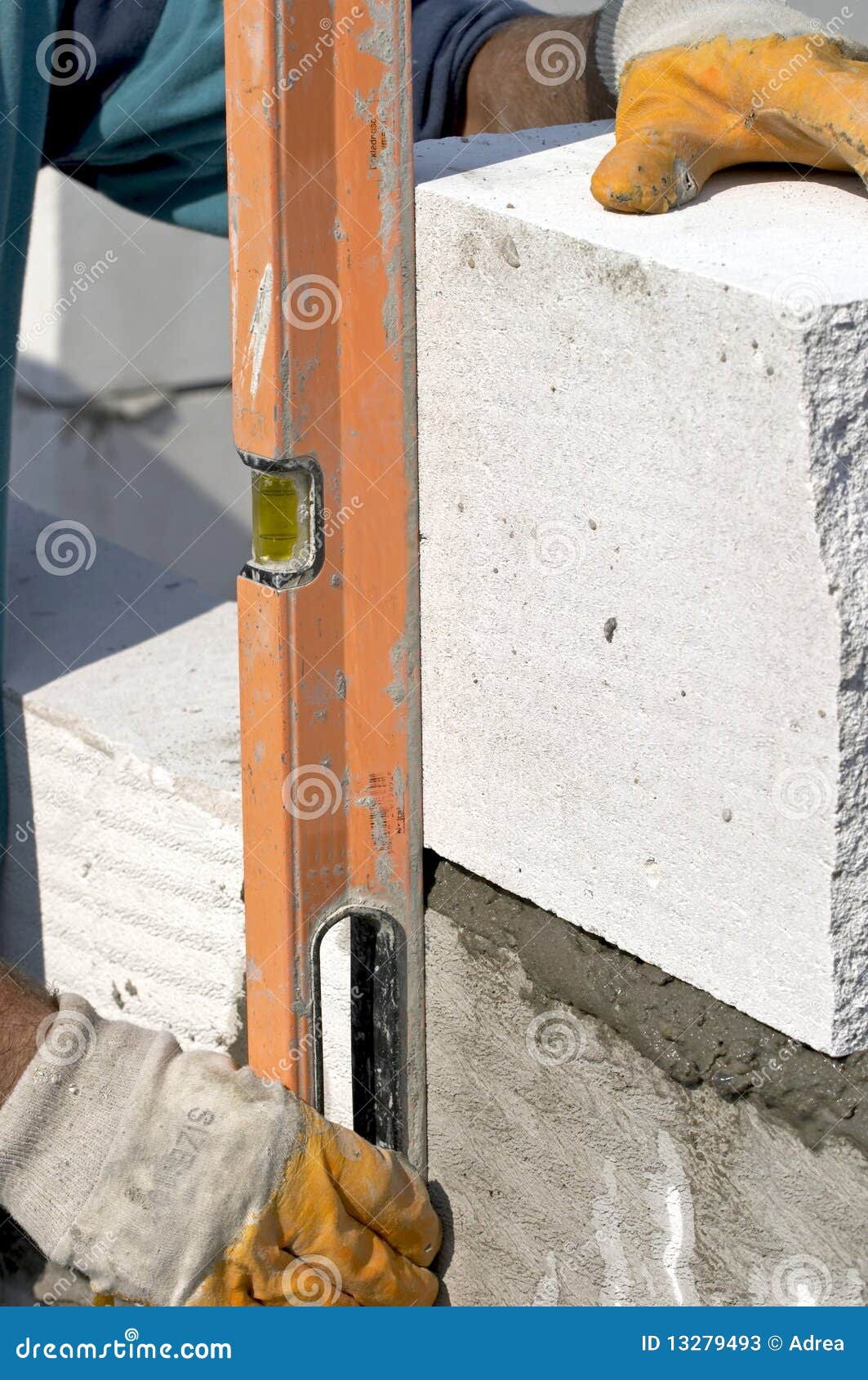 Worker Aligning Some Bricks that Will for a Wall Stock Image - Image of ...
