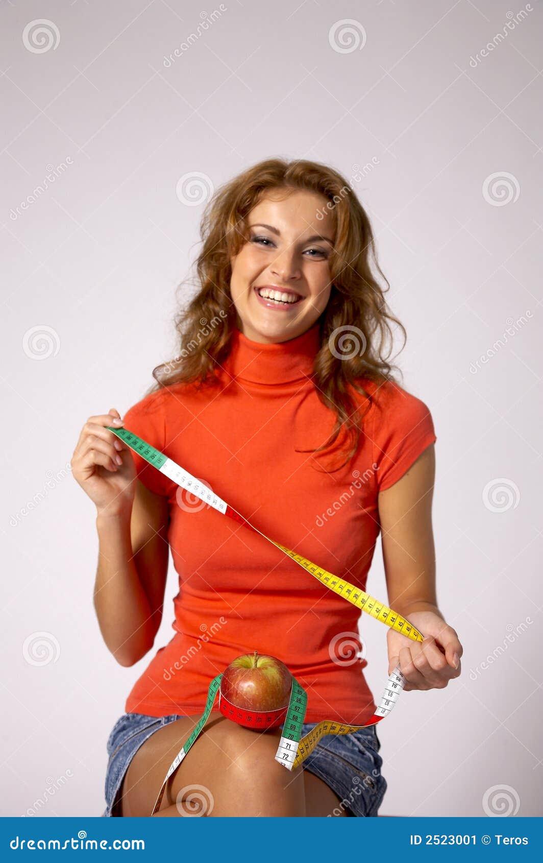 Measuring stock image. Image of pretty, apple, grin, slender - 2523001