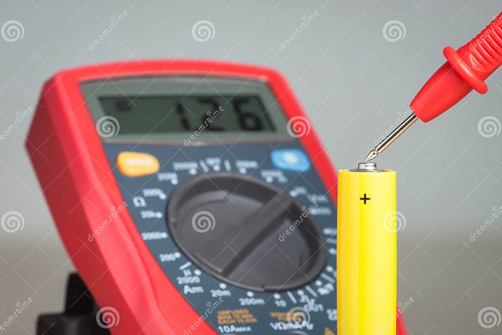 Measuring Battery Voltage with Multimeter Stock Image - Image of meter ...