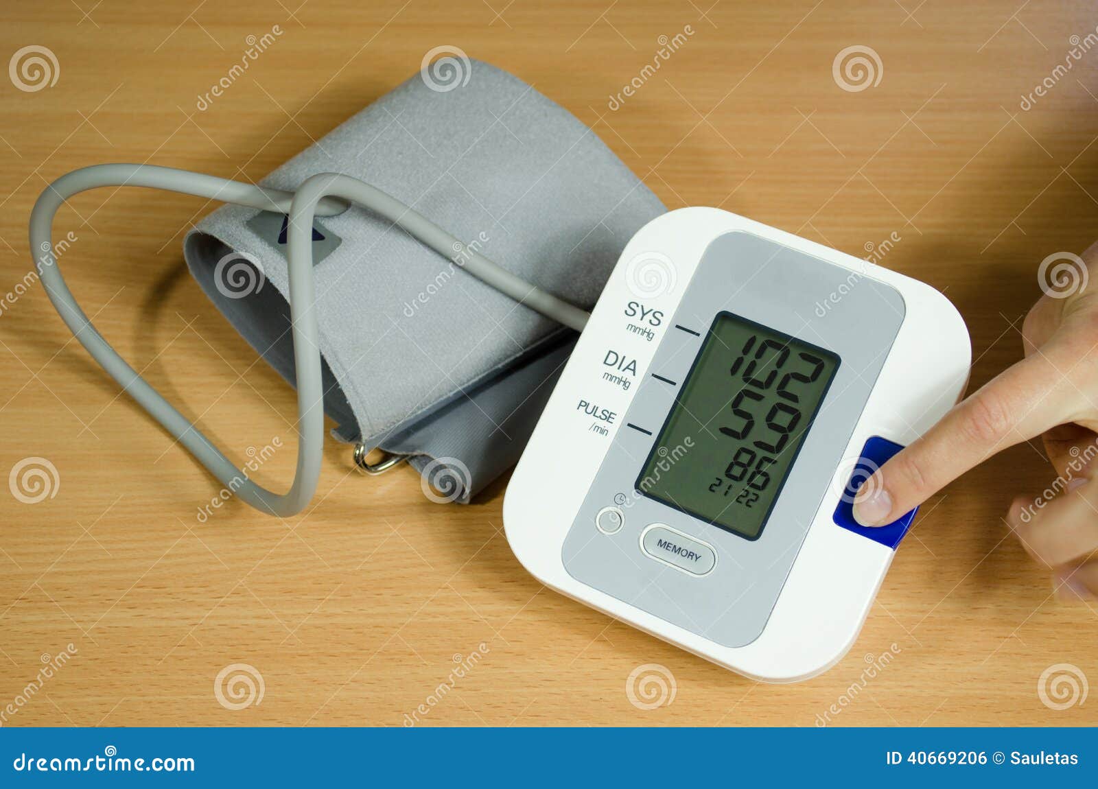 Measuring Blood Pressure Finger on Start Button Stock Photo - Image of ...
