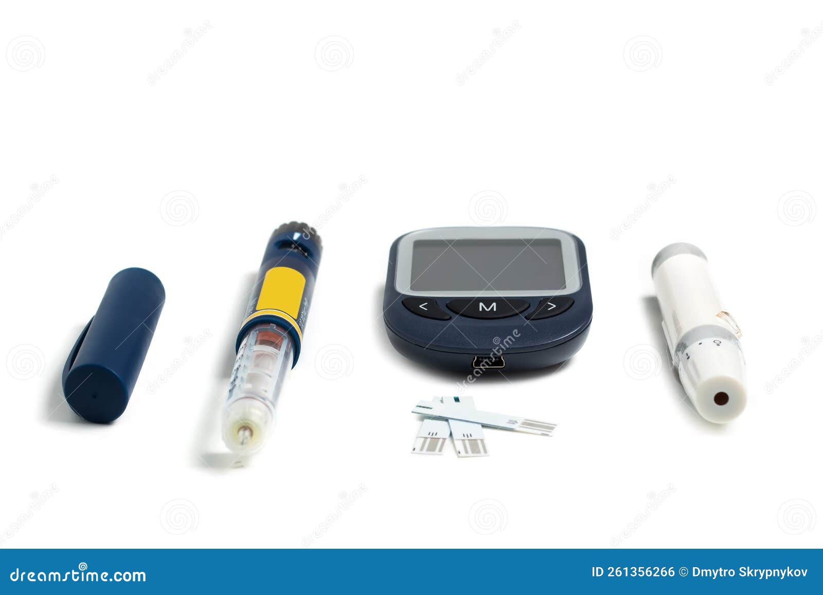 Measuring Blood Sugar. Glucometer with Insulin Pen on a White ...