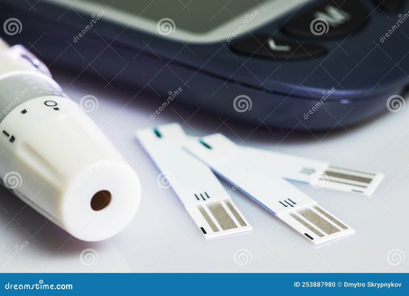 Measuring Blood Sugar. Glucometer on a White Background Stock Photo ...