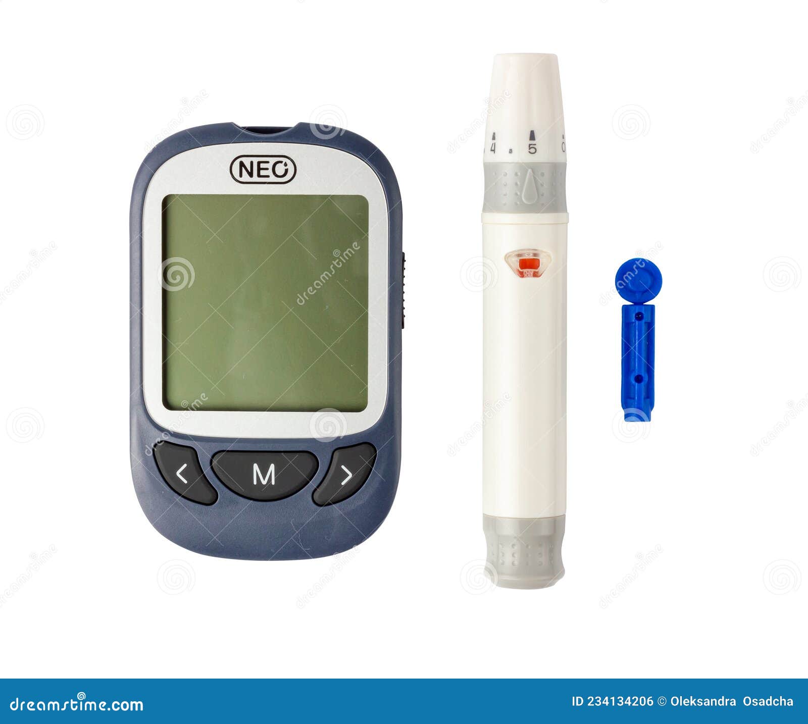Measuring Blood Sugar. Glucometer on a White Background. Isolate Stock ...