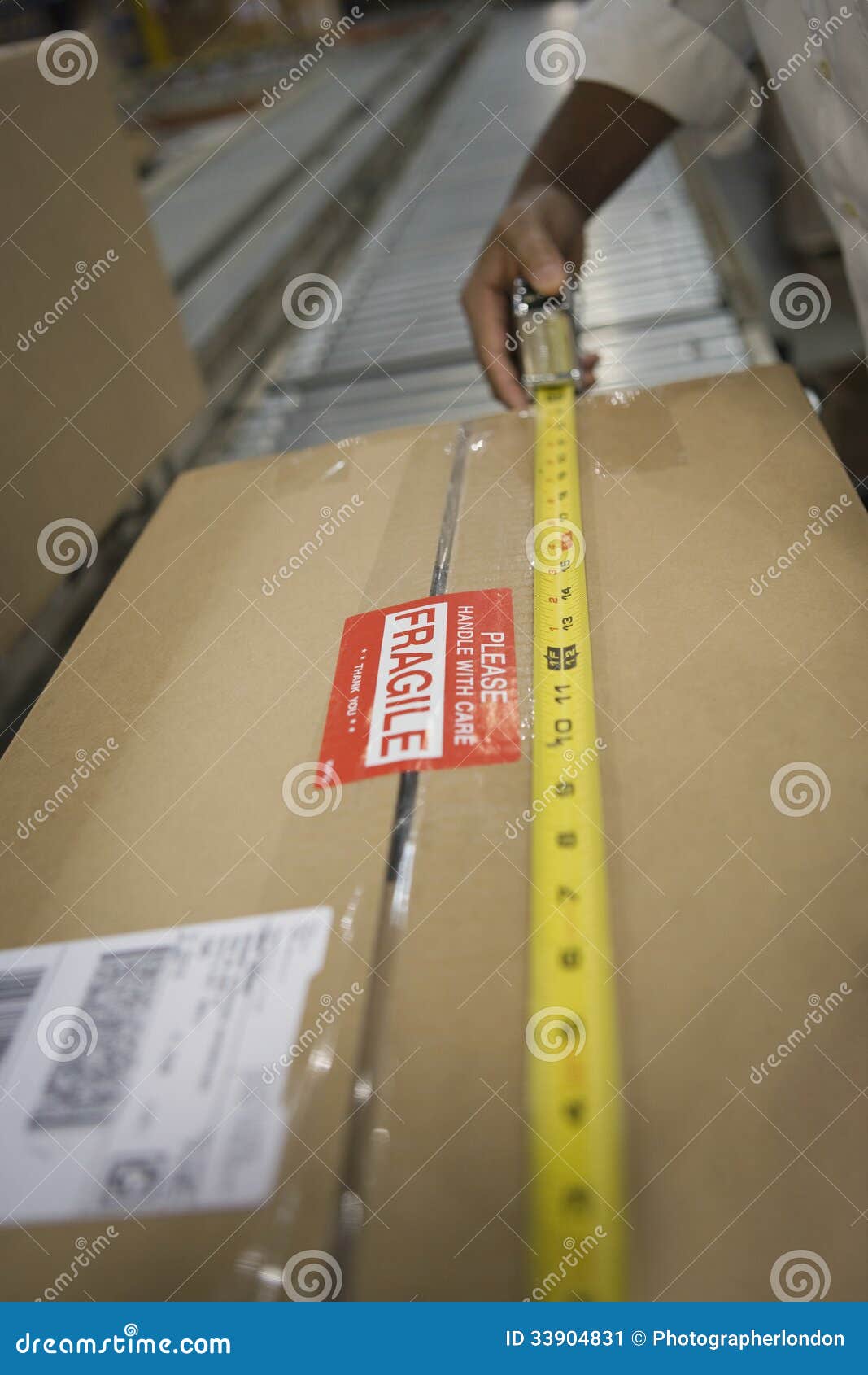 Measuring Cardboard Box in Warehouse Stock Image - Image of male ...