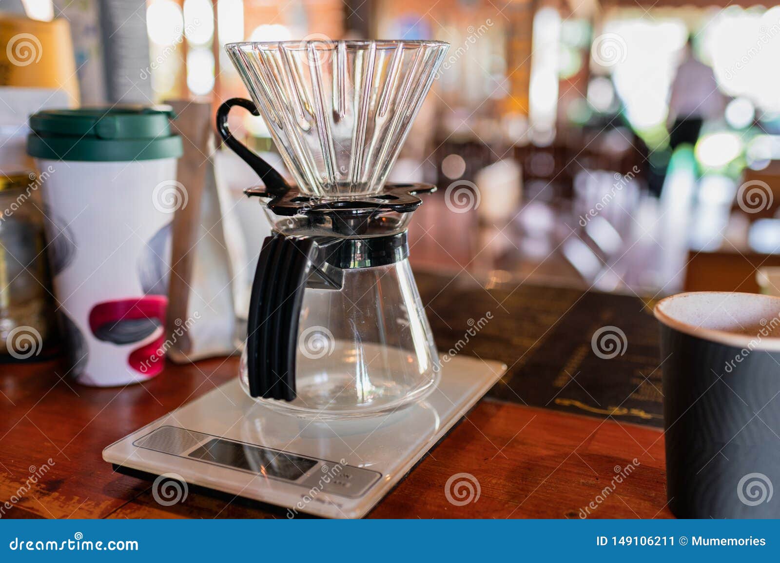 Measuring Coffee Drip with Glass Mug on Counter Stock Image - Image of ...