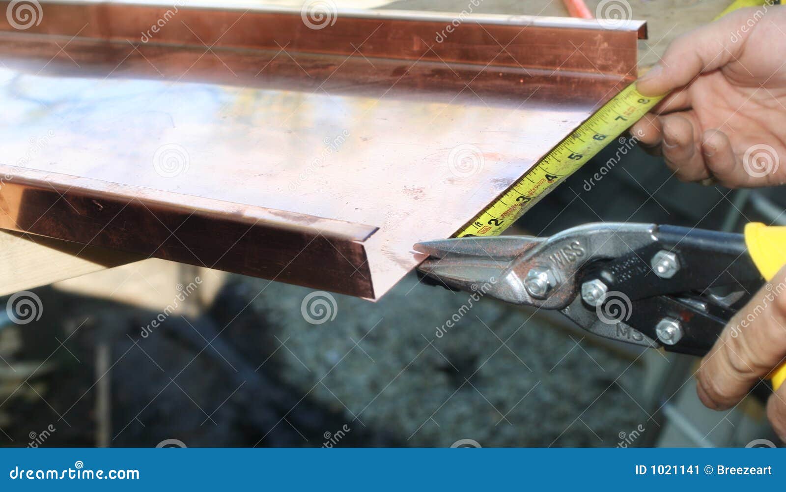 Measuring the copper stock image. Image of house, work - 1021141