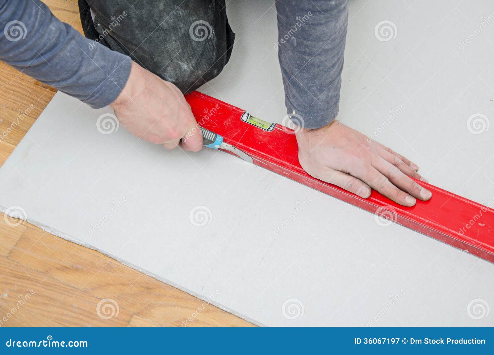 Measuring and Cutting Gypsum Plasterboard Stock Image - Image of ...
