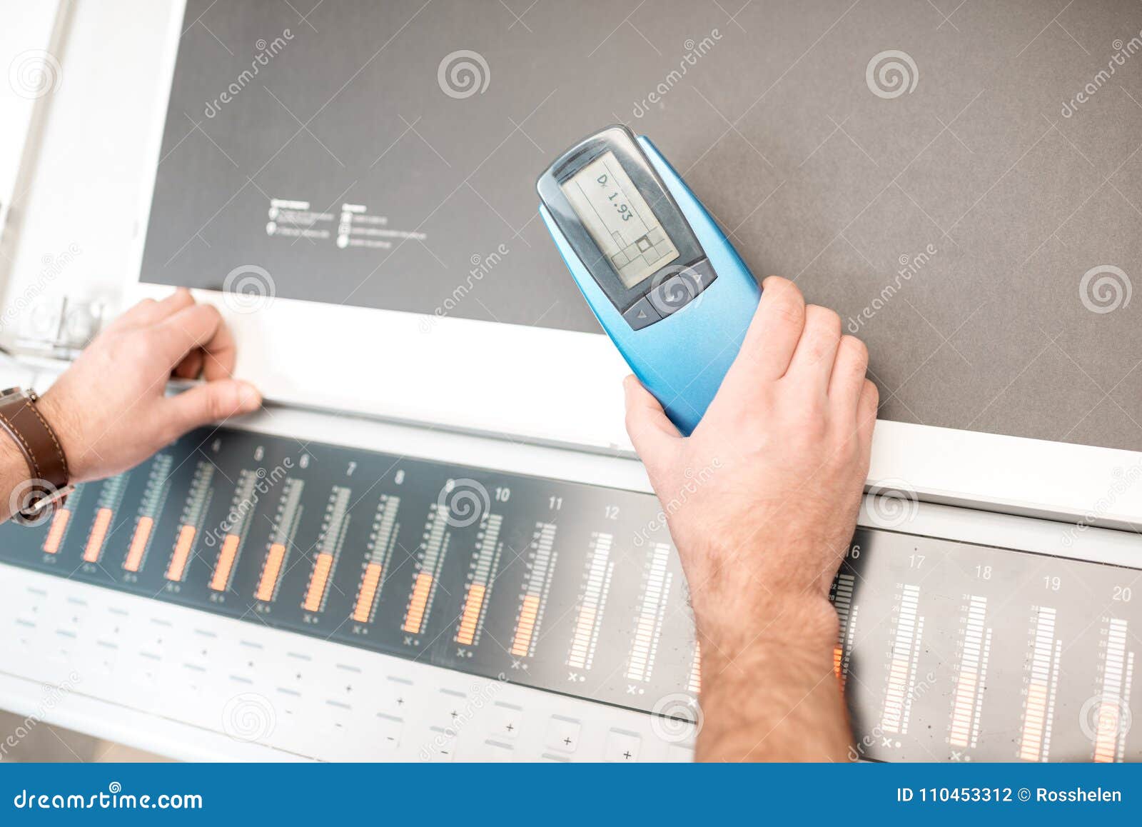 Measuring Depth of the Black Color with Spectrometer Tool Stock Photo ...