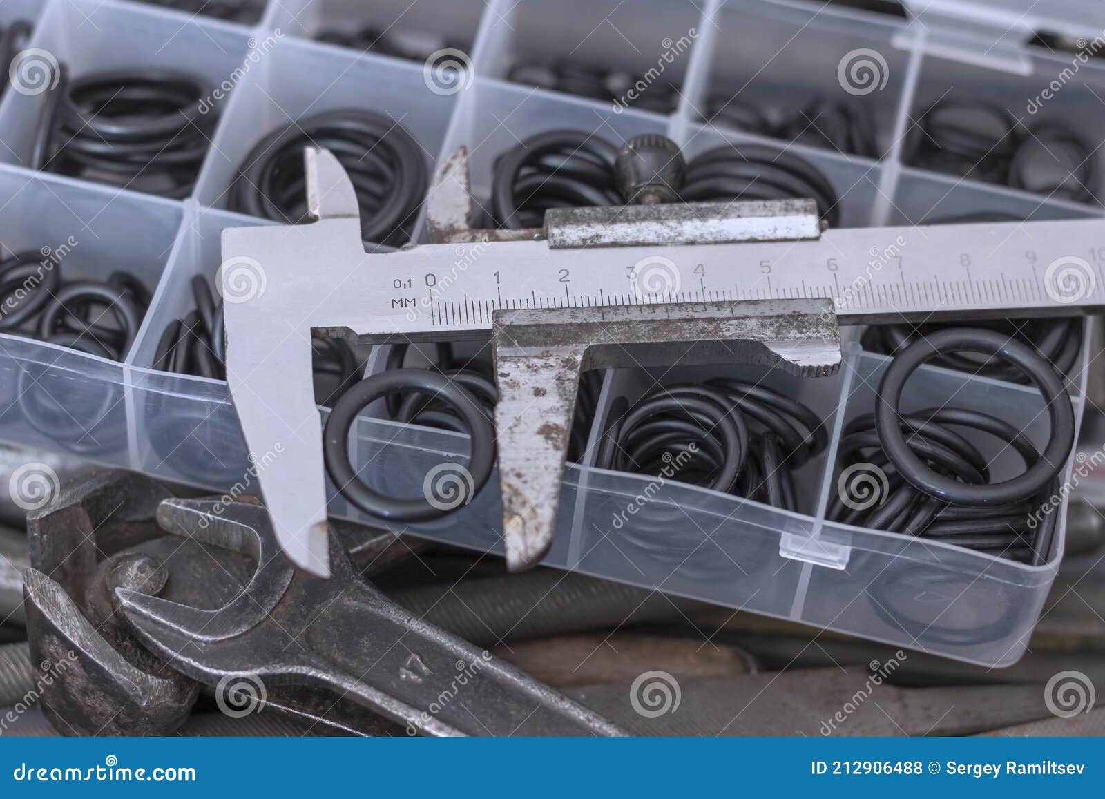 Measuring the Diameter of the Rubber O-ring with a Caliper. Stock Photo ...