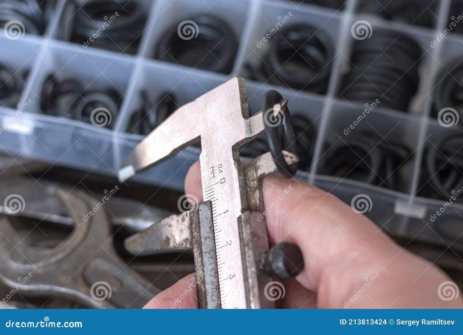 Measuring the Diameter of the Rubber O-ring with a Caliper. Stock Photo ...