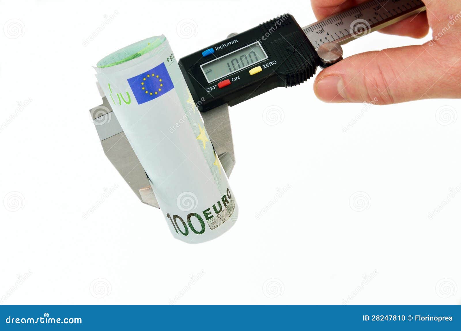 Measuring Euro Banknotes with Caliper Stock Photo - Image of calipers ...