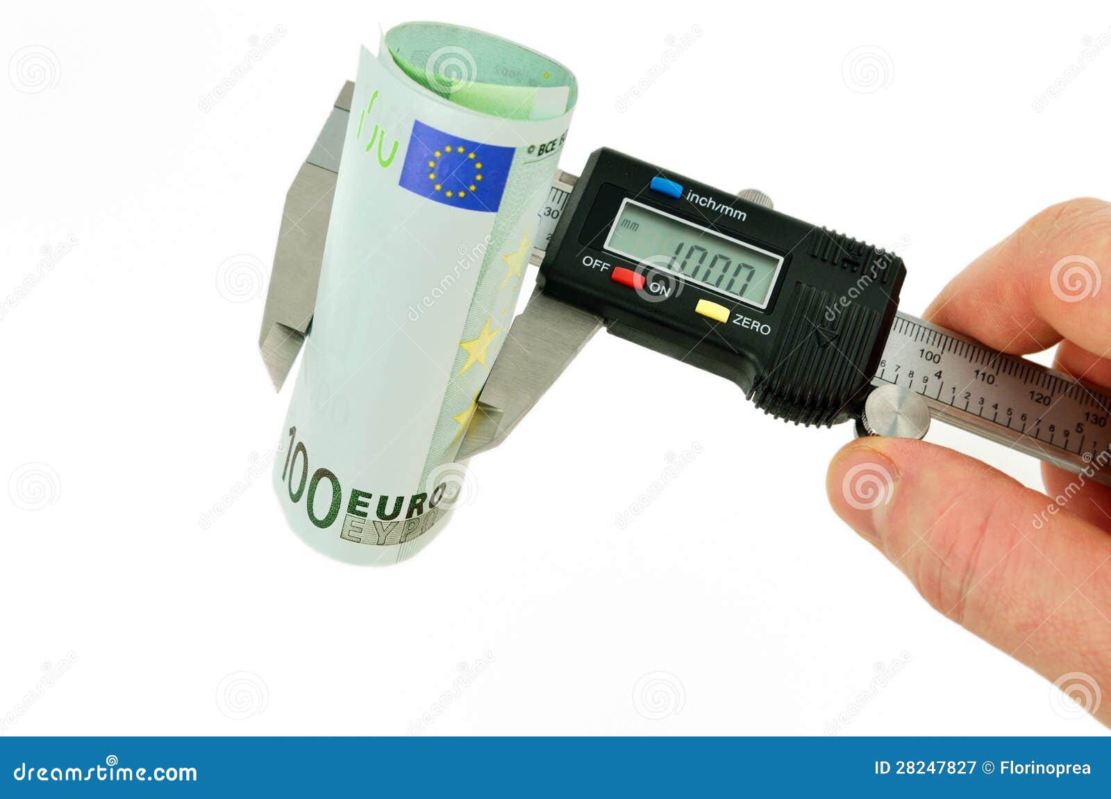 Measuring Euro Banknotes with Caliper Stock Image - Image of measure ...